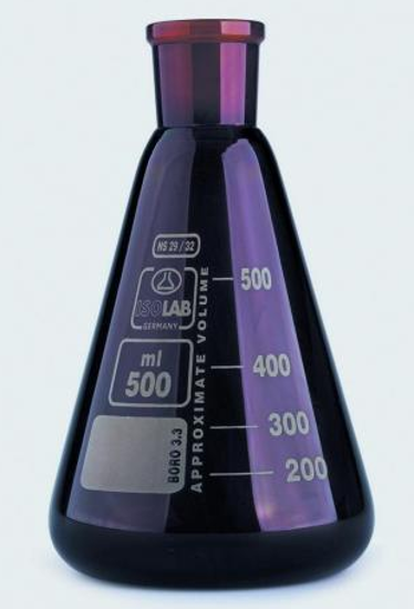 Erlenmeyer flask 250 ml, amber glass NS 29/32, borosilicate glass 3.3 ...