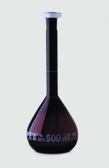 ISOLAB Volumetric Flask 500 ml, Amber Glass, Class A, NS 19/26, White ...