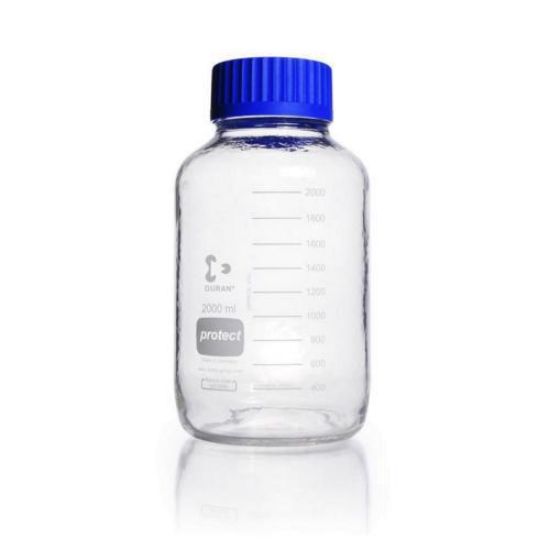 DWK Life Sciences DURAN Wide-Mouth Bottle, 2000 ml, Plastic Coated with Cap and Pouring Ring ...