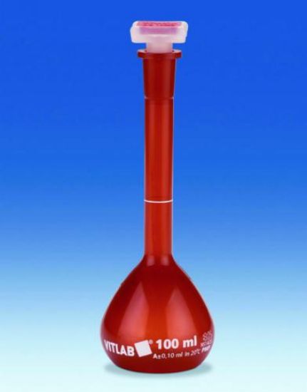VITLAB Volumetric Flask 100 mL UV-Protect PMP Class A with Stopper NS 14/23 and Batch ...