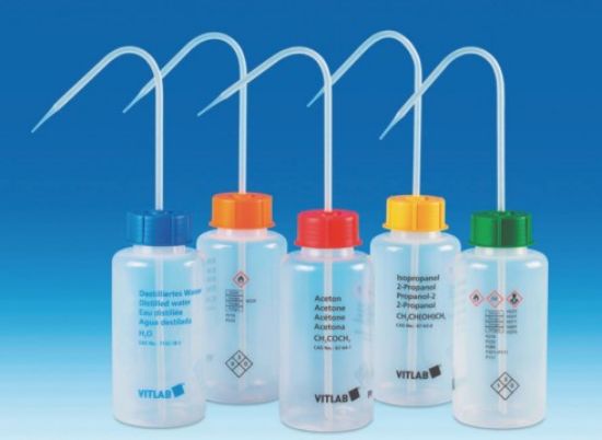 VITLAB Safety Washing Bottle 1000 ml Wide Neck PE-LD GL 63 Ethanol with ...