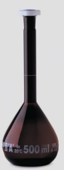 ISOLAB Volumetric Flask 100 mL Amber Glass Class A NS 14/23 PE Stopper ...