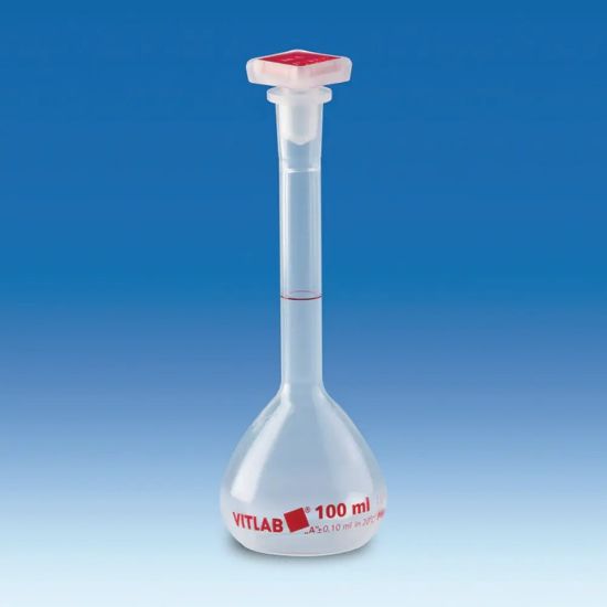 VITLAB Volumetric Flask 250 mL PMP Class A NS 19/26 with PP Stopper Height 235 mm with ...