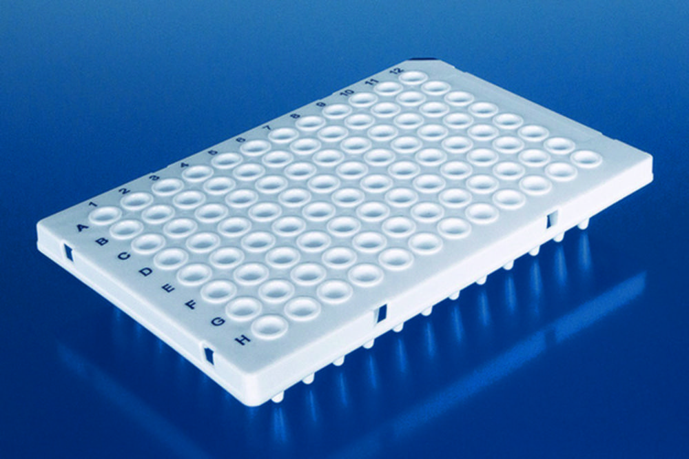 PCR-plates 96-well half frame, standard Profile, white, blue coding ...