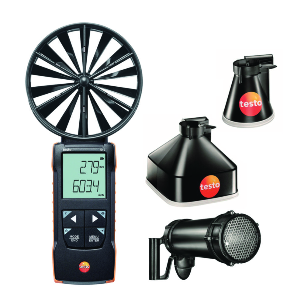 Vane anemometer testo 417 incl. measuring funnel for disc valves ...