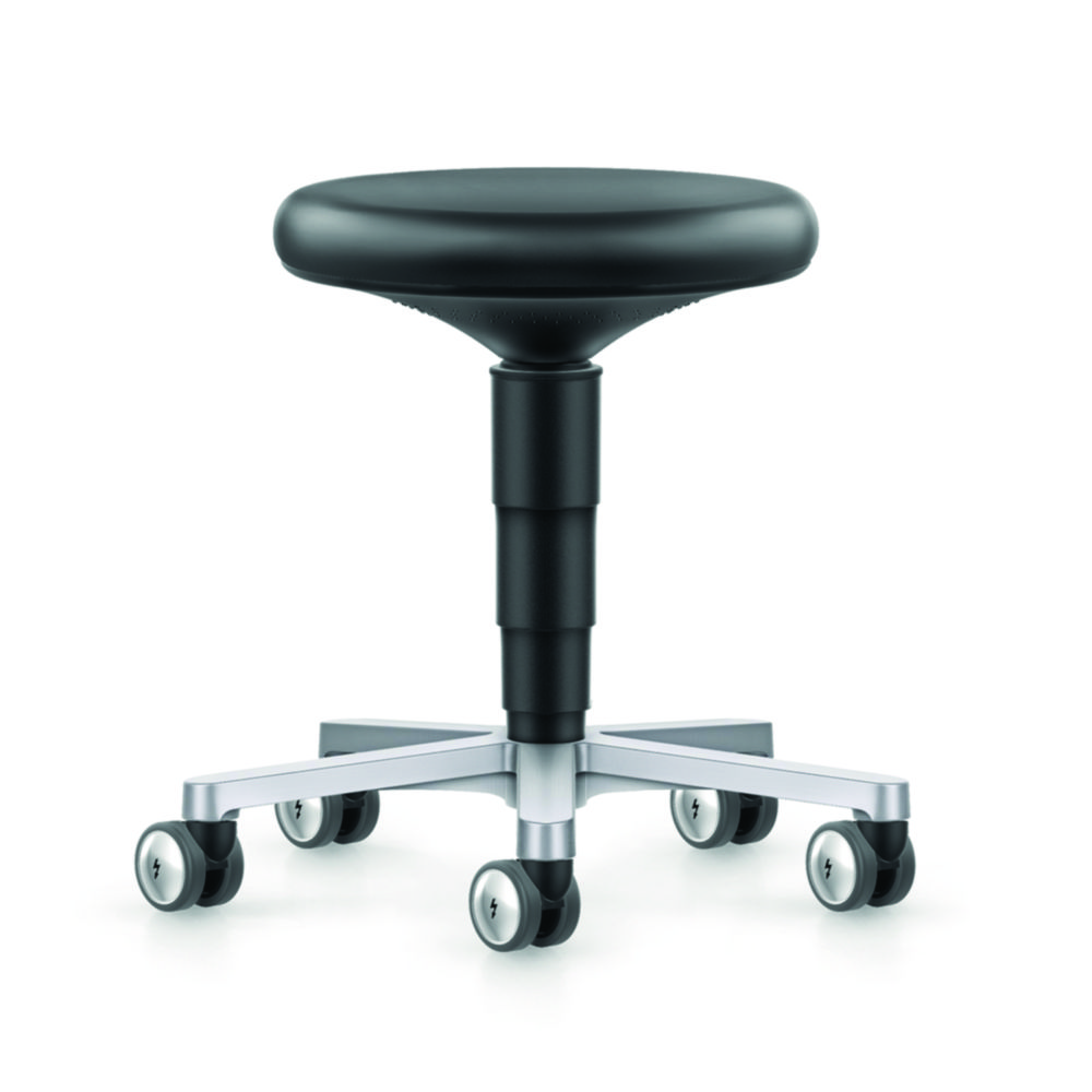 Cleanroom stool 2 with castors, black imitation leather upholstery ...