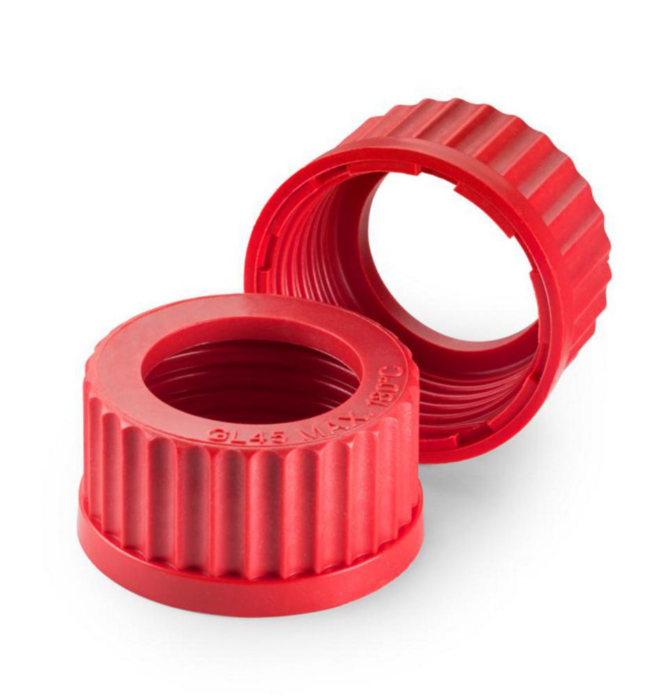 Screw caps with aperture GL 45 aperture bore 34 mm, PBT, red ...