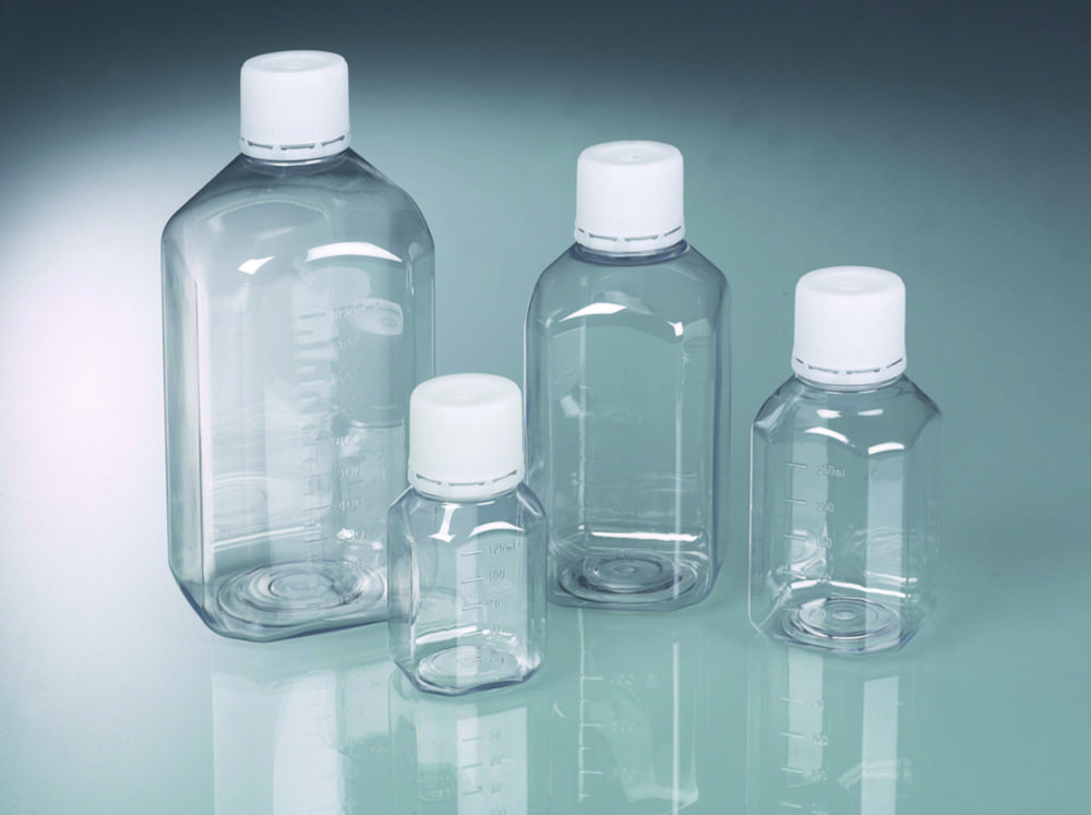 Laboratory bottle 500 ml, PET, sterile transparent, moulded graduation ...