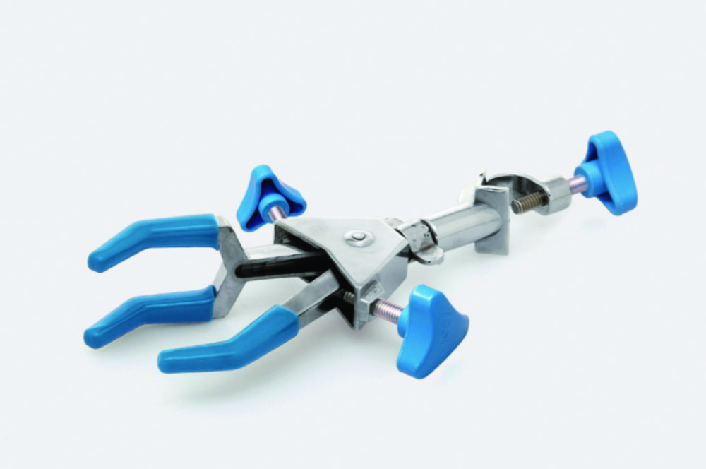 Three-prongs clamp, movable steel chromium plated, 2 PVC coated jaws ...