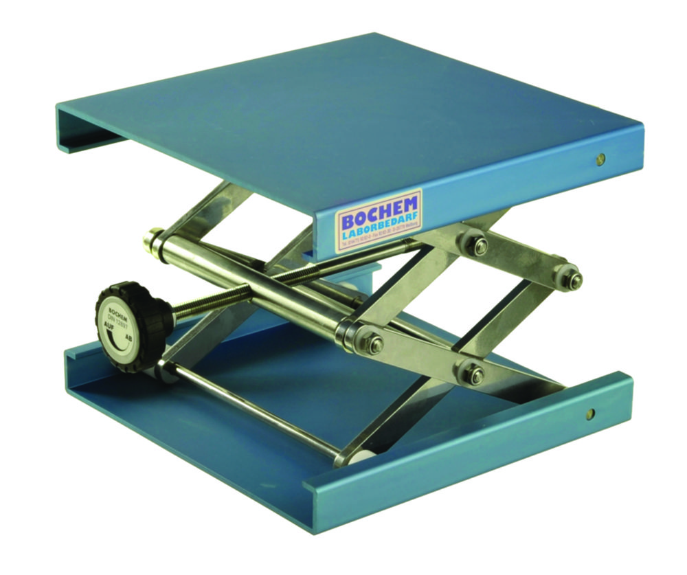 Lab-Jack, aluminium anodized blue 200 x 200 mm, with adjusting wheel ...