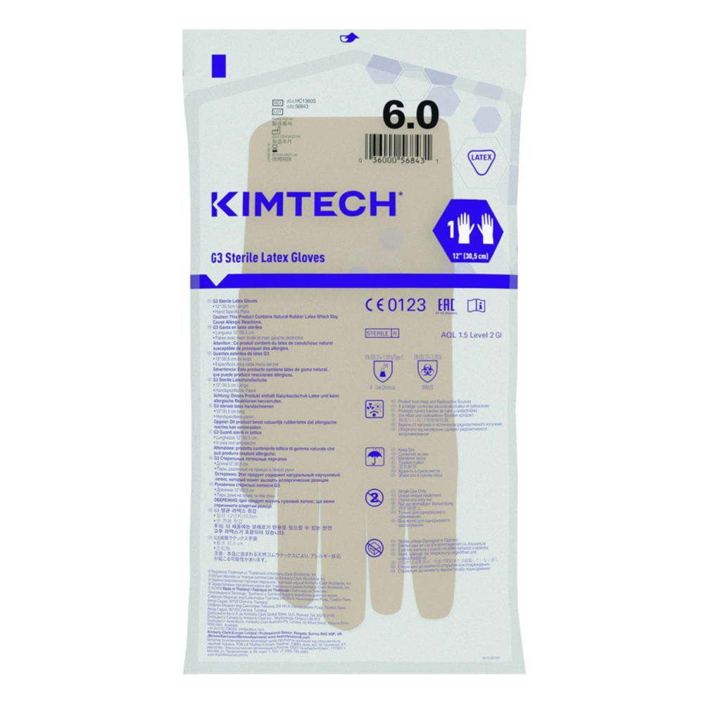 Kimberly-Clark KIMTECH G3 Gloves Size 6.5 Latex, Sterile, Handspecific, 30 cm, Pack of 10x20 ...