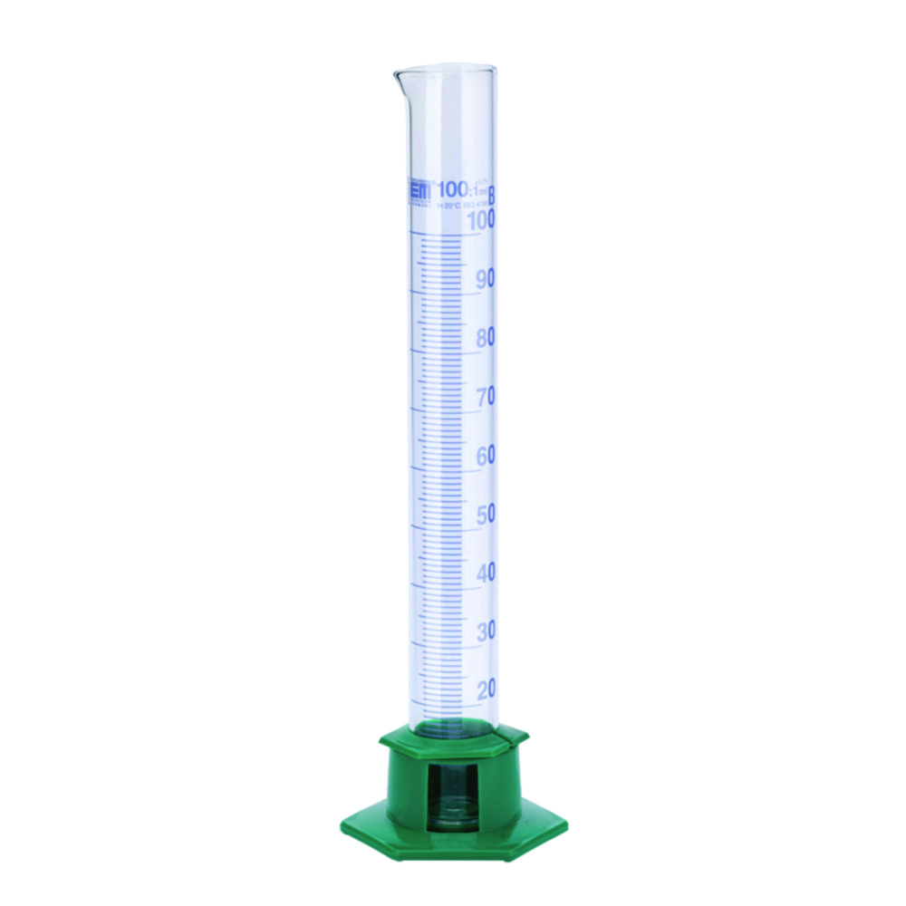 Measuring cylinder 1000 ml, blue graduated with plastic base, tall form DURAN®, class B ...
