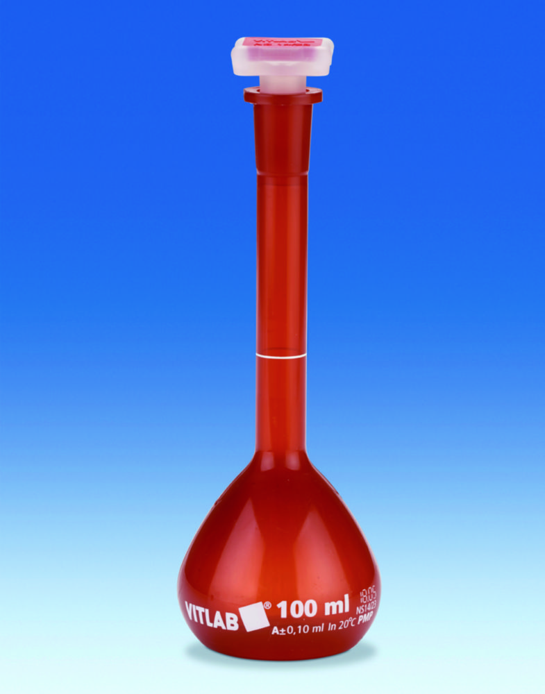 VITLAB Volumetric Flask 250 ml, UV-Protect, PMP Class A with Stopper NS ...