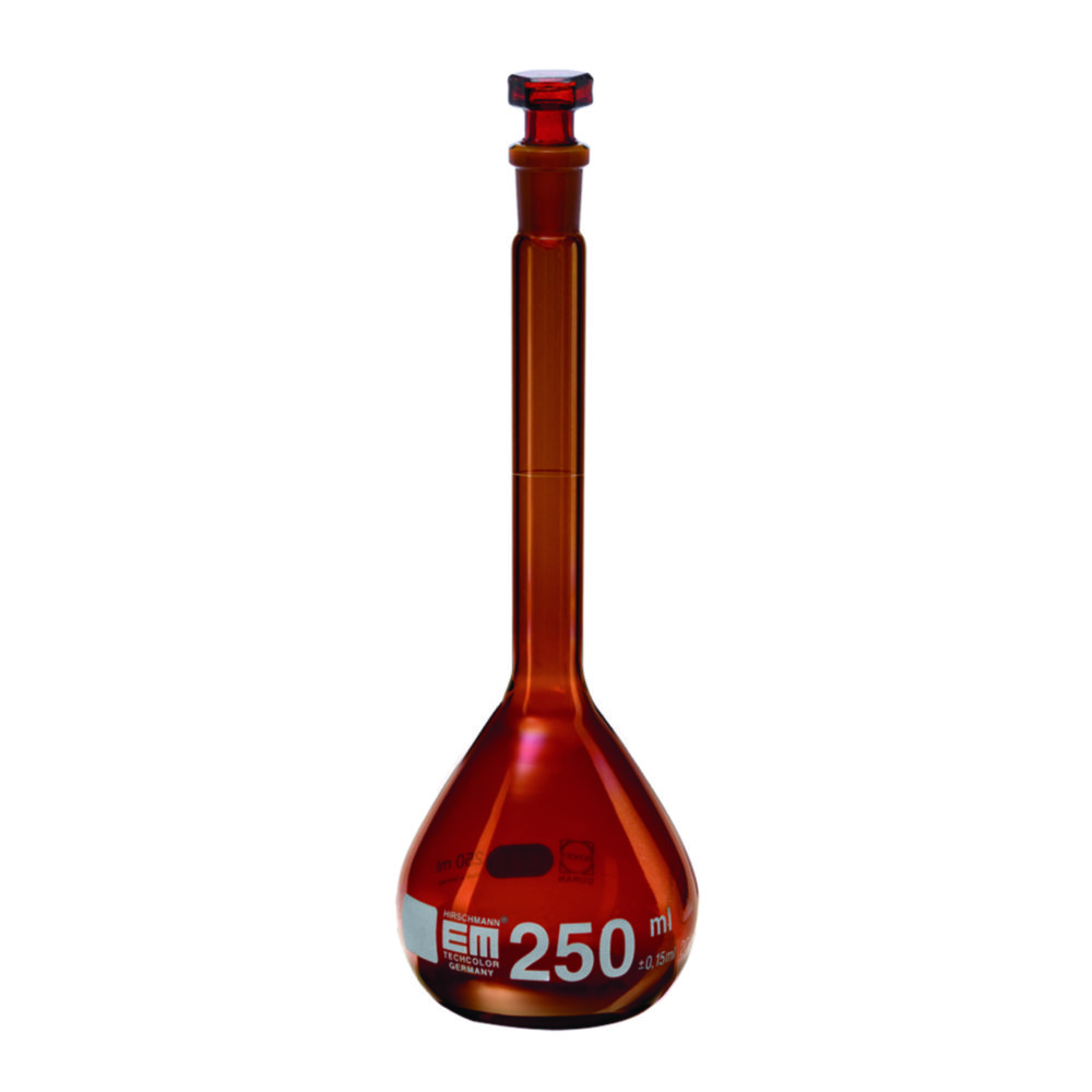 Hirschmann Volumetric Flask 250 ml DURAN cl. A NS 14/23 Amber with ...