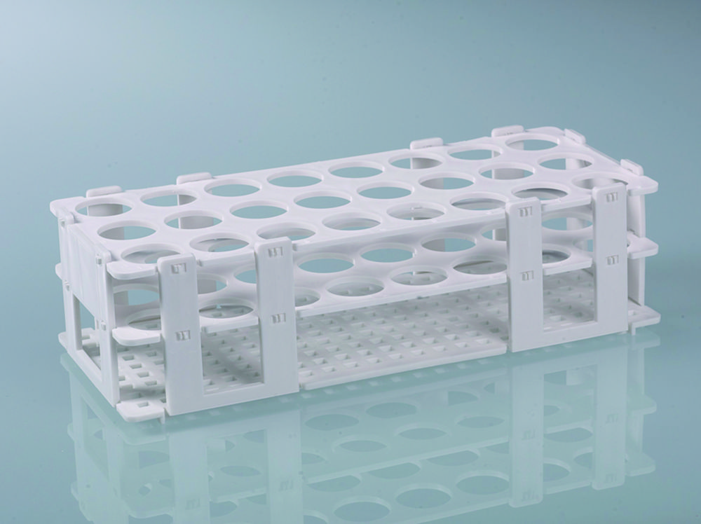 Test tube rack, white, PP for 24 glasses zp to 25mm dia. w/o backing ...