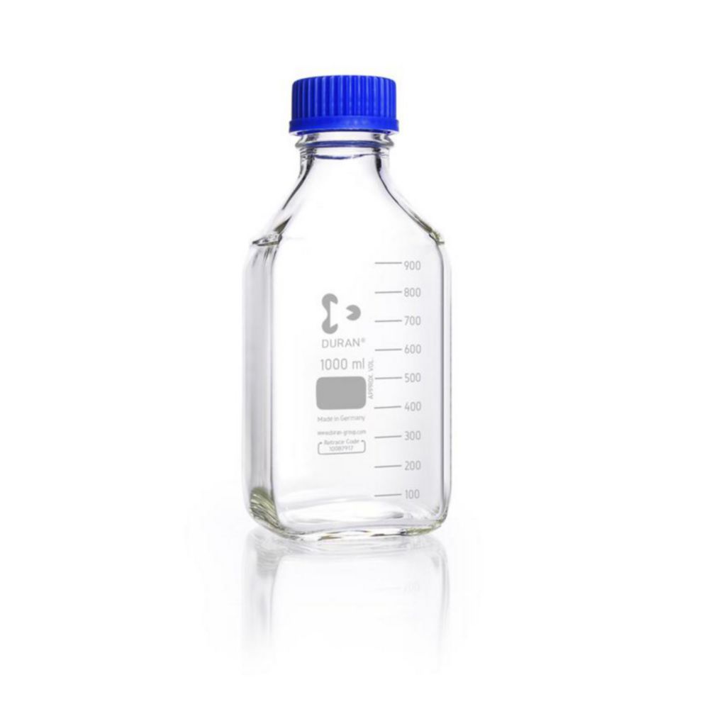 DWK DURAN 1000 mL Clear Glass Square Laboratory Bottle with GL 45 Screw ...