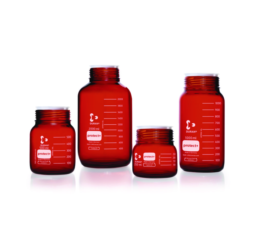 DURAN® GLS 80 laboratory glass bottle, amber, protect+ plastic-coated ...