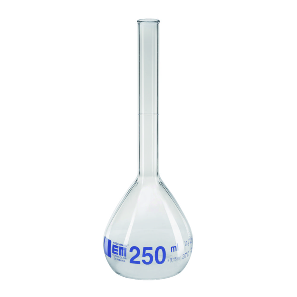 Hirschmann Volumetric Flask 100 ml with Rim, Class A, Duran Glass, Blue ...