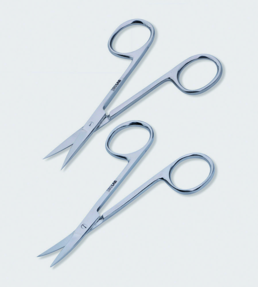 ISOLAB Laborgeräte Curved Scissors, 130 mm, Pointed Tips, Stainless ...