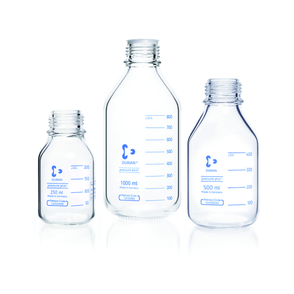 DWK DURAN Laboratory Glass Bottle, 100 mL, GL45, Clear, Pressure Plus ...