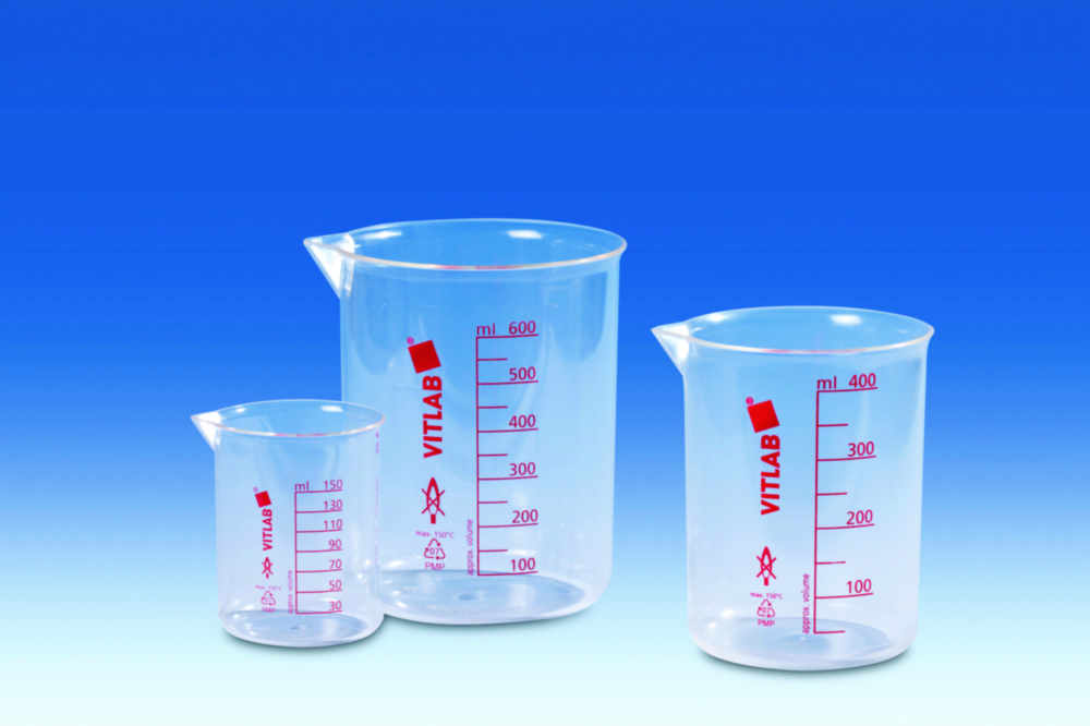 VITLAB Griffin Beaker 1000 ml, PMP (TPX) Red-Imprinted Graduation, Clear | LabFriend Australia