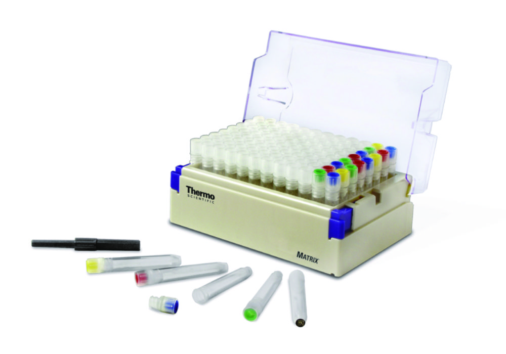 Thermo Matrix Screw Cap Trays with Blue Caps (Pack of 5 Racks of 96 ...