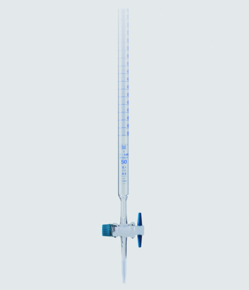ISOLAB Burette 25:0.05 mL Glass Class AS with PTFE Stopcock Blue Scale ...