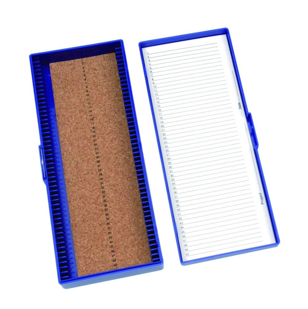Slide box, blue for 50 slides 76x26 mm cork insert | LabFriend ...