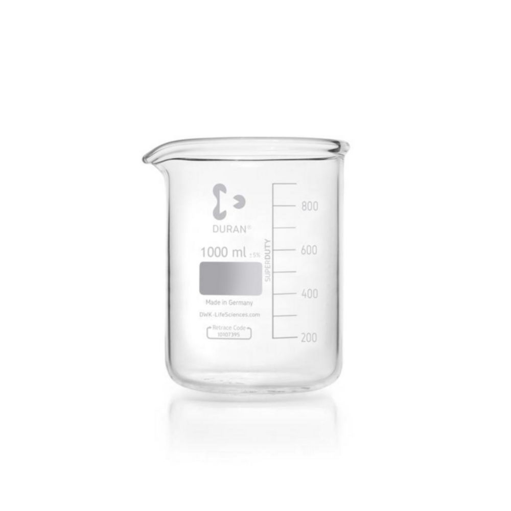 DWK Duran Super Duty Beaker 1000 mL, 105x145 mm, Low Form, with Division and Drain | LabFriend ...