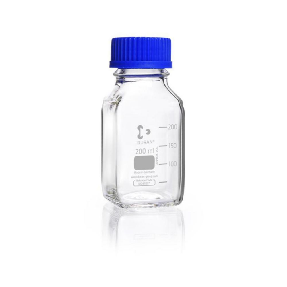 DWK Duran 250 mL Clear Glass Square Laboratory Bottle with GL 45 Screw ...