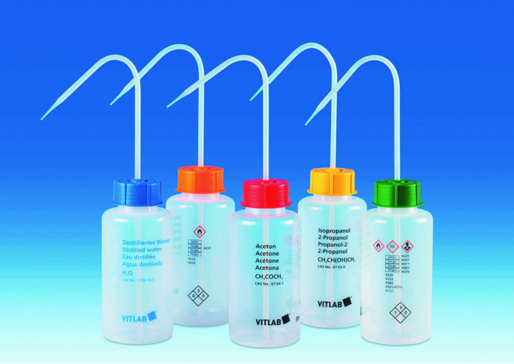 VITLAB Safety Washing Bottle 500 ml – Wide Neck, PP, GL 45, MEK, Vent Cap | LabFriend Malaysia