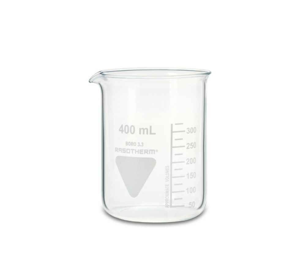 Beakers 400 ml, low form, boro 3.3 with division and spout pack of 10 ...